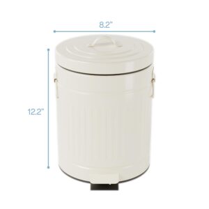 Qflushor Smll Bathroom Trash Can with Lid, 1.3 Gallons Soft Close Garbage Can with Foot Pedal, Round Step Wastebasket for Bedroom, Office, Living Room, 5 Liters / 1.3 Gallons, Cream White