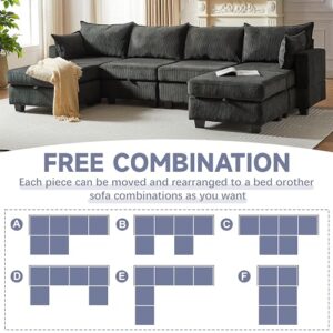 Eafurn 6 Seat Oversized Convertible U/L Shaped Modular Sectional Sofa Reversible Sleeper Couch Sofabed with Storage & 2 Movable Ottomans, Corduroy Lounge Sofa&Couch for Living Room Apartment