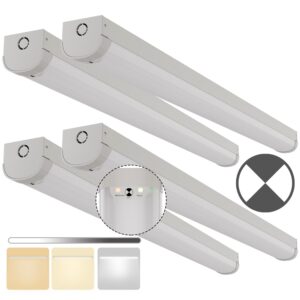 4 pack 4ft led linear strip emergency stairwell light, 3 cct selectable, 20w/40w, 2500lm/5000lm, battery backup, 30k/40k/50k, ip20, 0-10v dimmable 4 foot commercial led shop ceiling light fixture, fcc