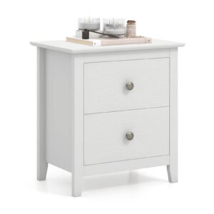 giantex white nightstand, modern 2 drawers night stand with handles, sofa side table with sturdy legs for small spaces, college dorm, kids’ room, wooden bedside table for bedroom, white (1)