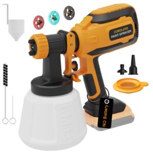 cordless paint sprayer for dewalt 20v max battery, electric hvlp spray paint gun with 1200ml container, easy to clean,3 patterns for fence, cabinets, wall etc. dl05 (battery not included)