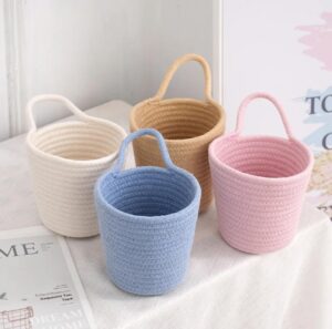 generic handmade woven oval basket set of 4, cotton rope, hanging and floor decorative basket, home decor