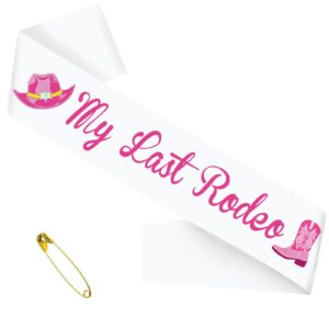 hot pink my last rodeo sash, white funny bride to be sash for let’s go girls western cowgirl bridal shower bachelorette party decorations accessory favors, nashville bride sash(white+hot pink)