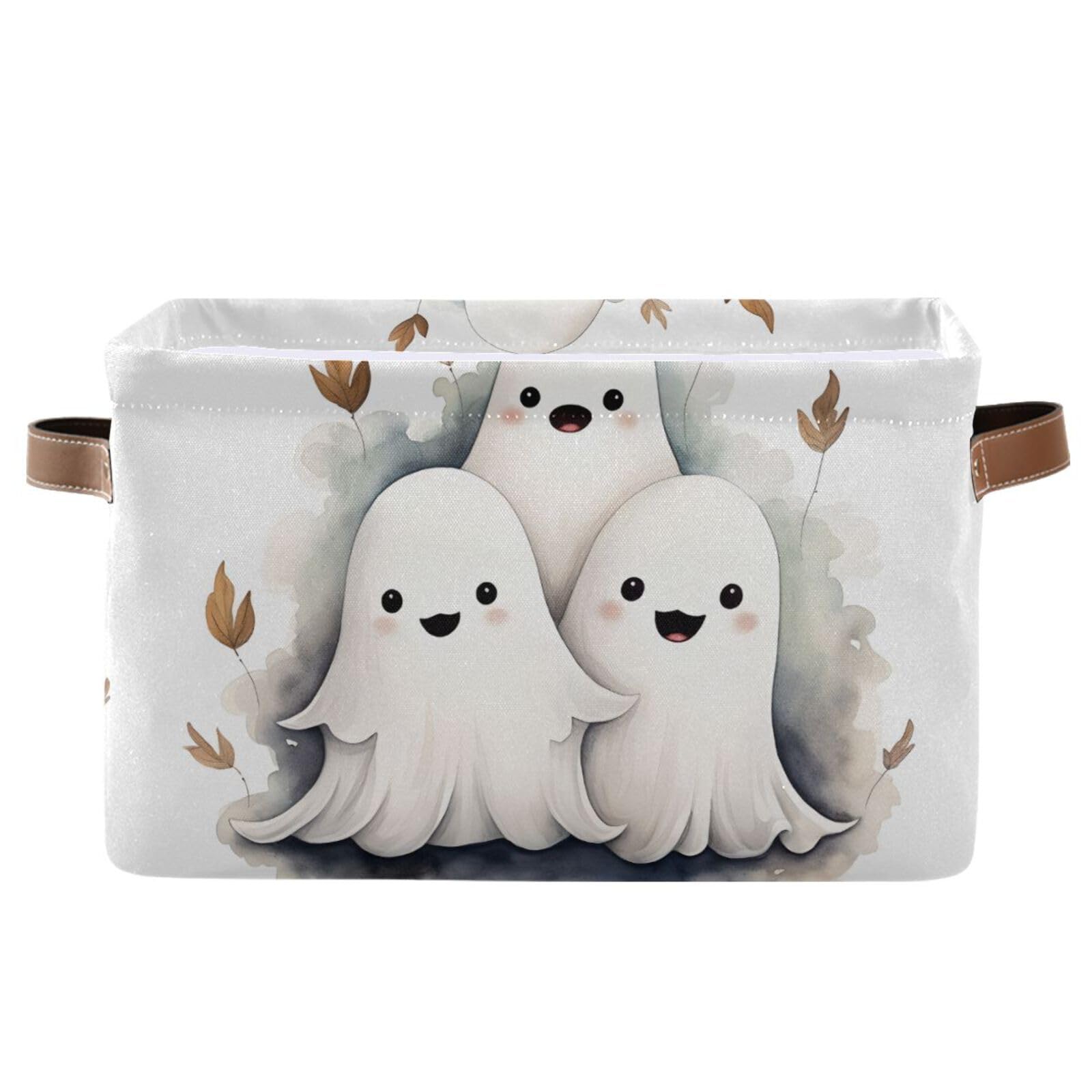 senya Halloween Storage Basket, Cute Little Ghosts Foldable Fabric Collapsible Storage Bins Organizer Bag for Storage Clothes