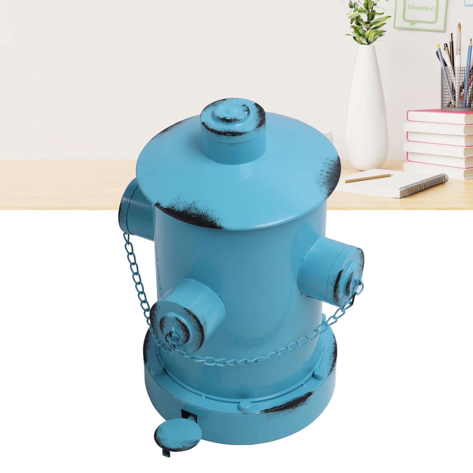 Fire Hydrant Trash Can with Inner Bucket, Industrial Retro Iron Large Capacity Pedal Garbage Can, Craft Ornament Waste Bins for Indoor Outdoor Park Garden (Light Blue)