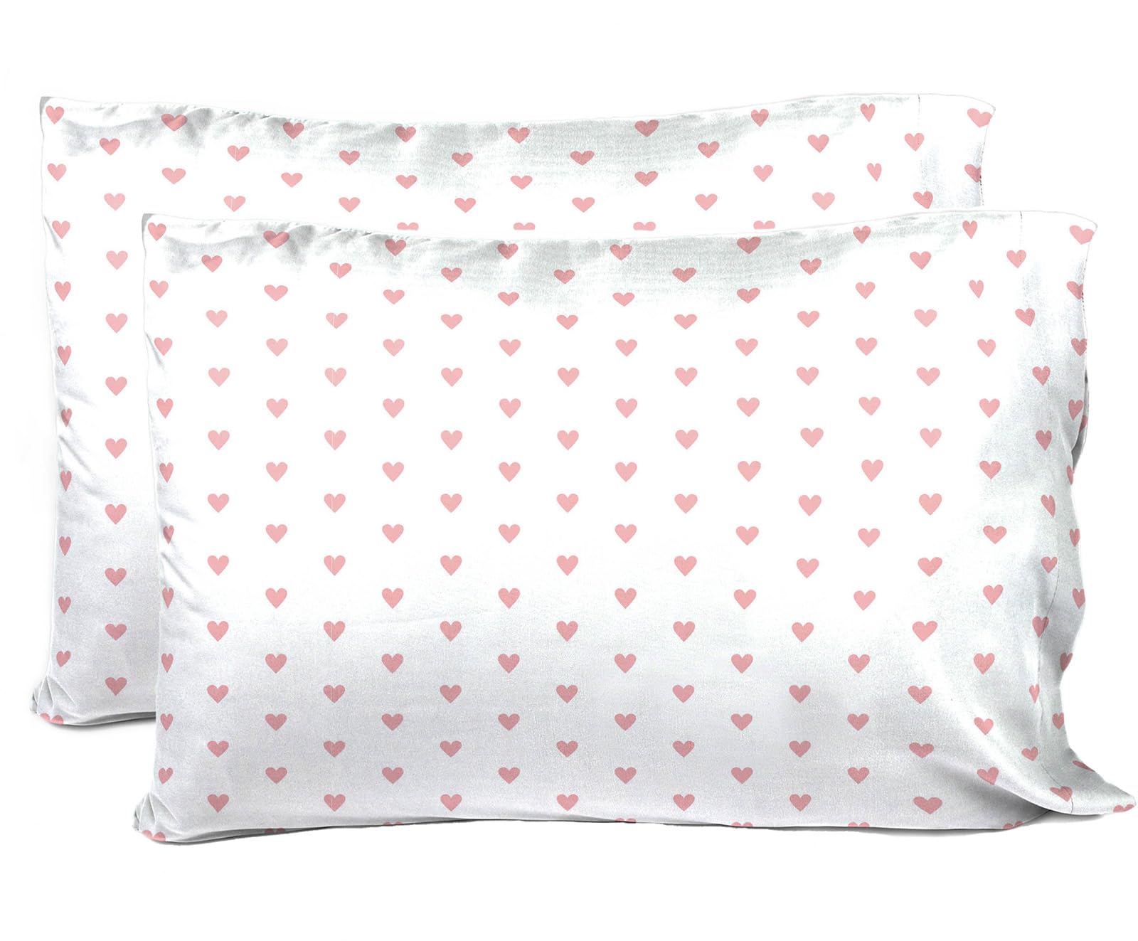 Saturday Park Pink Hearts 2 Pack Reversible Pillowcase - 100% Organic Cotton Double Sided Pillow Cover - GOTS & Oeko-TEX Certified