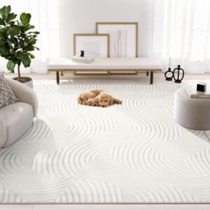 abani neutral cream area rug 8' x 10' for living room, bedroom - half-moon design - durable & easy to clean