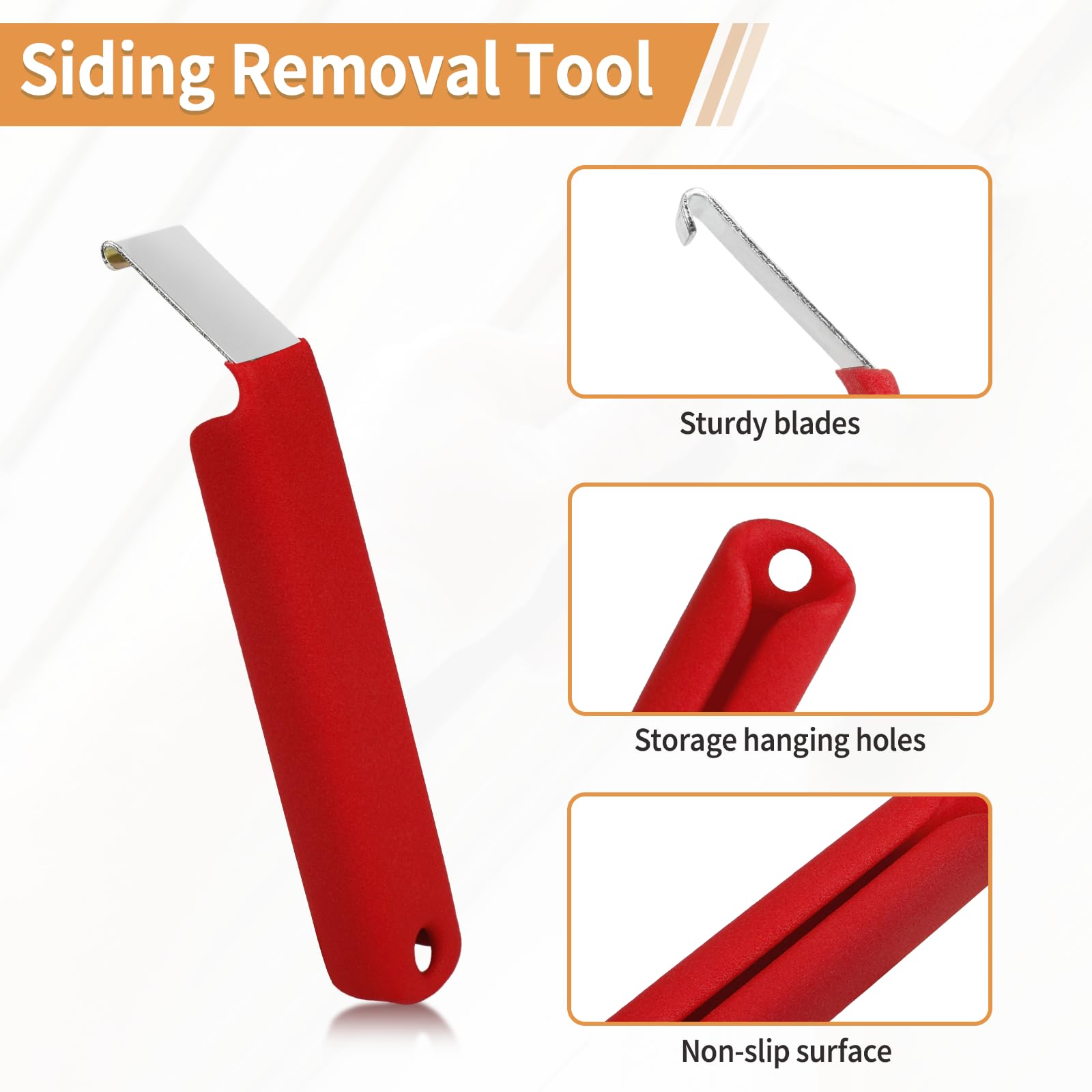 Vinyl Siding Removal Tool Fits for Reattach Siding Repair, Steel Blade Siding Zip Tool Extra Long Non-Slip Grip Handle（Red）