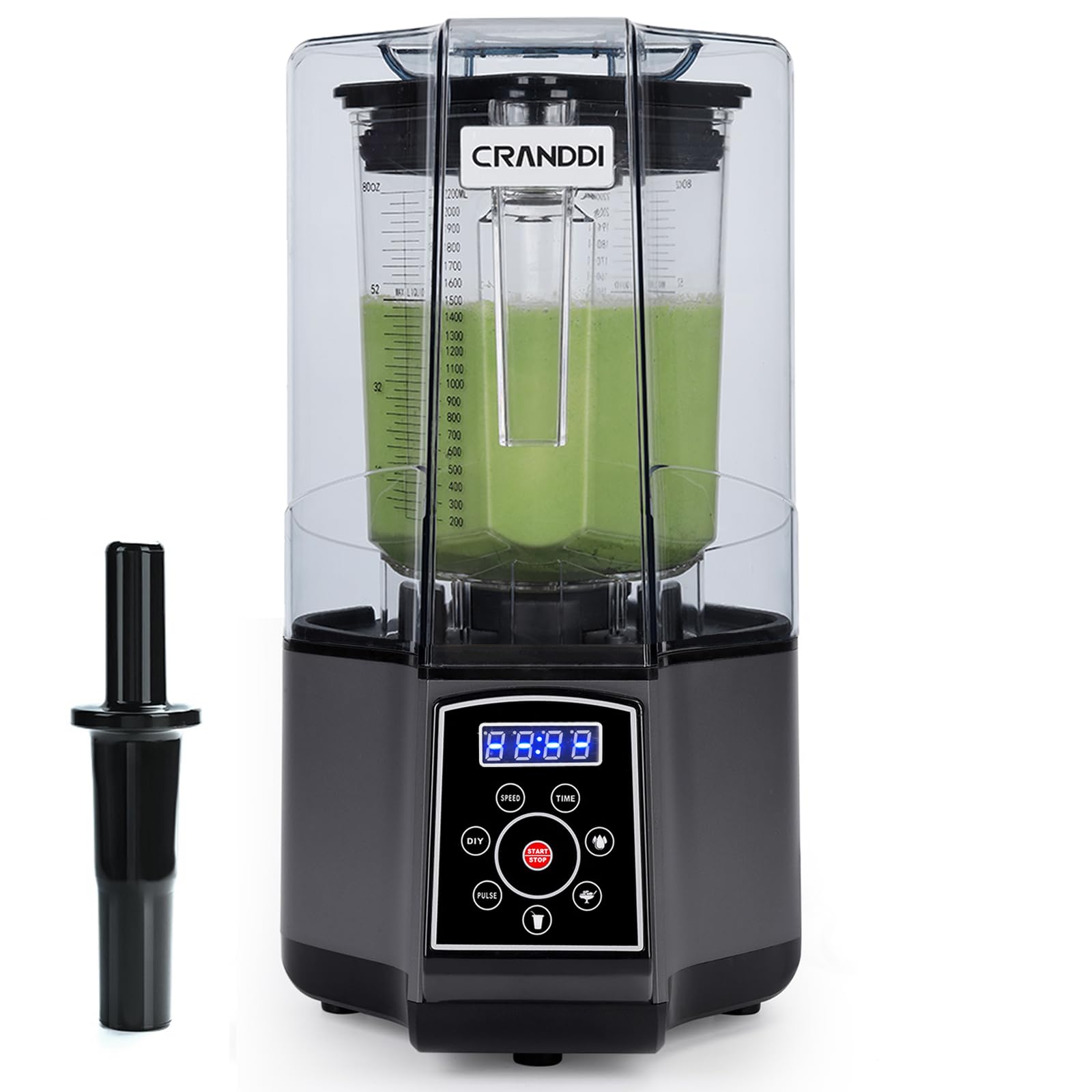 CRANDDI Smart Commercial Blender Digital Touch Screen with Removable Cover, 80oz Capacity, 3 Pre-Set Program with Smoothie, Juice, Cleaning and More, 1500W, 120V, K85TS (Grey)