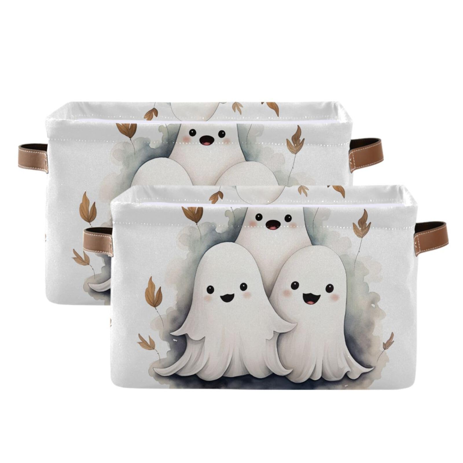 senya Halloween Storage Basket, Cute Little Ghosts Foldable Fabric Collapsible Storage Bins Organizer Bag for Storage Clothes