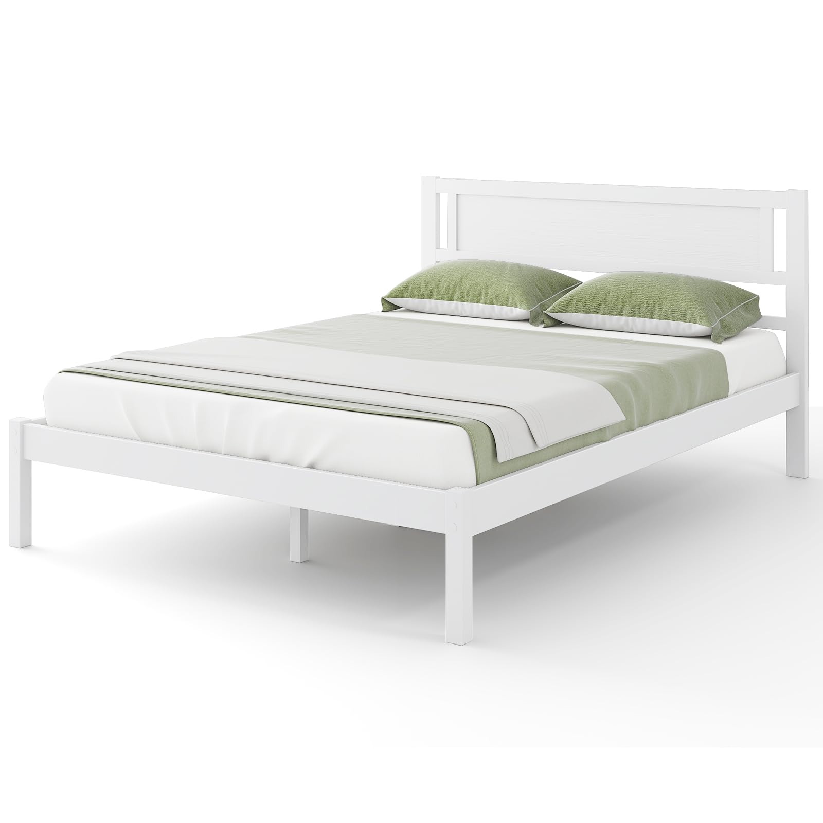 Giantex Wood Full Size Bed Frame with Headboard, Modern Solid Wood Platform Bed with Wooden Slats Support, No Box Spring Needed, Easy Assembly, Full Bed Frame for Kids, Teens, Adults, White