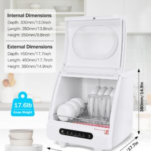 Bonxrdun Countertop Dishwasher, Portable Dish Washer, 5 Washing Modes, 360° Cleaning, Energy Efficient, Low Noise, Perfect for Small Families, Compact Size for RVs & Kitchens