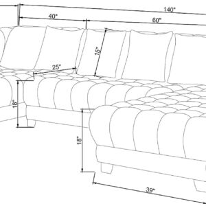 Woodpecker's Inc Marigold Velvet U-Shaped Double Chaise Sectional Sofa - with 6 Pillows & Gold Legs (Black)