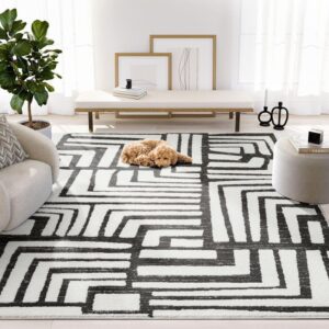 abani nomad cream & grey area rug 6' x 9' for living room, bedroom - geometric box design - durable & easy to clean