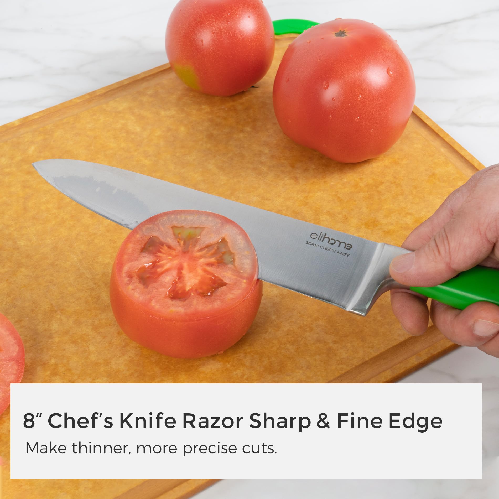 Elihome 2-piece Class Dishwasher Safe Cutting Board Set with 5-piece Premium Stainless Colorful handle Steel Knife Set