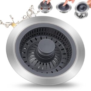 wrisin 3 in 1 kitchen sink drain strainer and stopper, 304 stainless steel sink stopper, kitchen sink bounce core drain strainer basket-design for quick and easy food catching and waste management