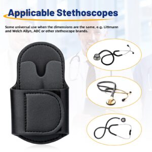 Premium PU Black Leather Stethoscope Holder Hip Clip Compatible with Littmann and Most Stethoscopes, Stethoscope Holster Clips Holder Fit for Nurse, Physicians Stethoscope Pocket/Belt/Scrubs