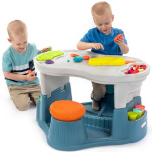 simplay3 kids' sensory table with active seating and art storage, toddler activity table and chairs set for ages 1-1/2 to 6, multicolor