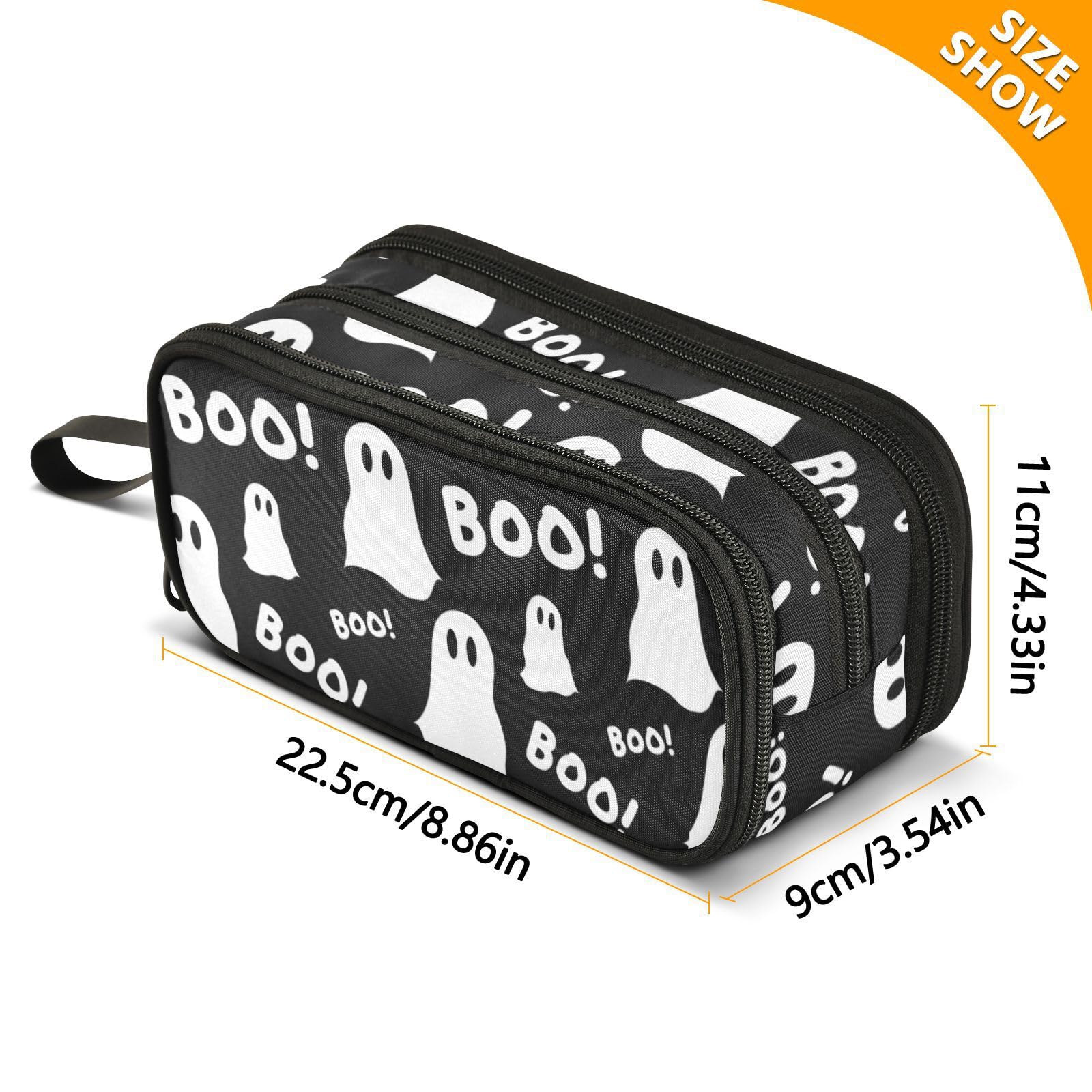 J JOYSAY Halloween Boo Ghosts Pencil Case Pouch Big Capacity Pencil Bags with Zipper Portable Pencil Box Large Art Bags for Adults Kids Teens