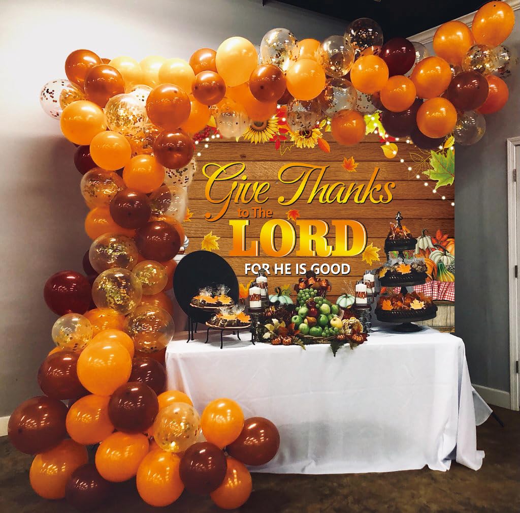 Give Thanks to The Lord Banner Backdrop 8x6FT Christian Thanksgiving Decorations Photography Background Autumn Maple Leaves Pumpkins Religious Thanksgiving Harvest Party Supplies Wall Decor