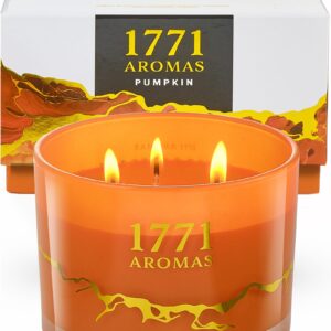 1771 Aromas Pumpkin Spice Scented Candles - 100% Natural Soy Wax - Large 3 Wick Jar Candle - Fall Candles - Up to 50 Hours Burning - Aromatherapy Candles - Housewarming Gift for Men and Women