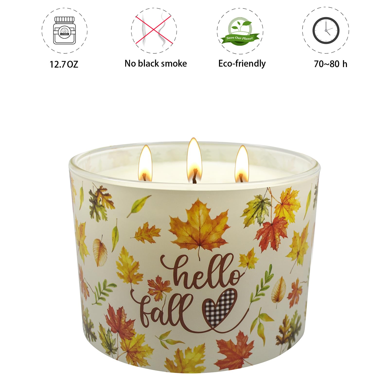 Fall Candles, Fall Decorations for Home - Fall Gifts for Women, Natural Soy Wax Apple Cinnamon Scented Candles(12.7oz)