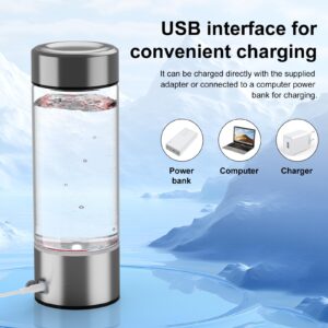 Hydrogen Water Bottle, Portable Hydrogen Water Bottle, Rechargeable Hydrogen Water Bottle Generator with Bottom Lights, 3-Min Fast Electrolysis, Ideal for Home, Office, Travel, Daily Drinking