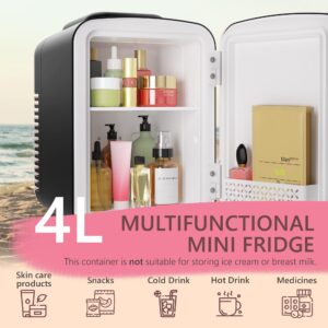 EUHOMY Mini Fridge, 4 Liter/6 Cans Small Refrigerator, Portable Cooler and Warmer for Skin Care, Cosmetics, Beverage, 4L Makeup Mini Fridge for Bedroom, Car(Black)