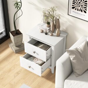 Giantex White Nightstand, Modern 2 Drawers Night Stand with Handles, Sofa Side Table with Sturdy Legs for Small Spaces, College Dorm, Kids’ Room, Wooden Bedside Table for Bedroom, White (1)