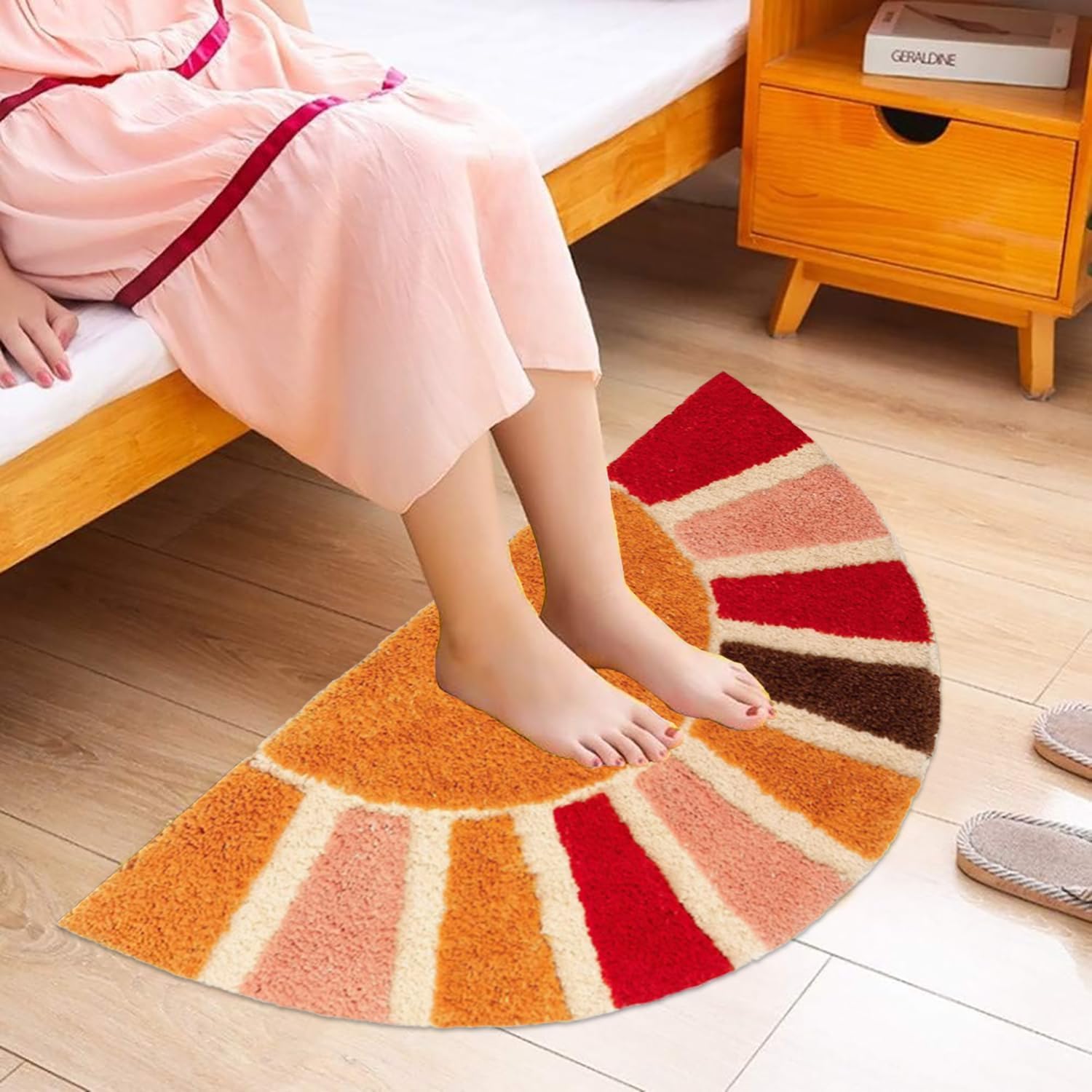 Sun Bath Mat,Boho Bath Mat,Half Circle Bath Mat,Half Circle Rug,Rainbow Bath Mat,Sun Rug,sun bathroom rug,Rainbow Door Mat 30x16 Inch, Non Slip Floor Mat for Home Bathroom Kitchen Entrance