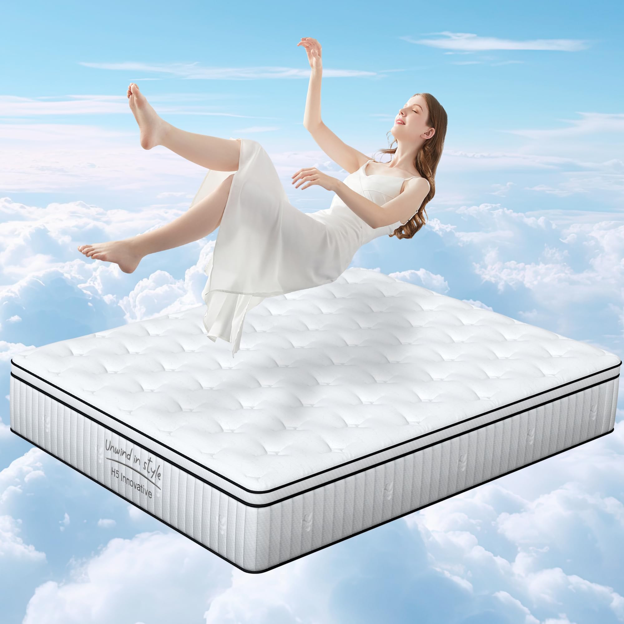 Schow Life 10 inch Hybrid Mattress Queen Size,Medium Firm Mattress with Memory Foam and Pocket Springs,Breathable Cover 10 inch Queen Bed Queen Mattress in a Box,60"X80"X10"