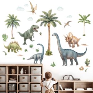 Amimagen Large Dinosaur Wall Decals - Tropical Palm Tree Leaf Dino Wall Stickers - Nursery Kids Baby Boys Room Daycare Playroom Classroom Wall Decor