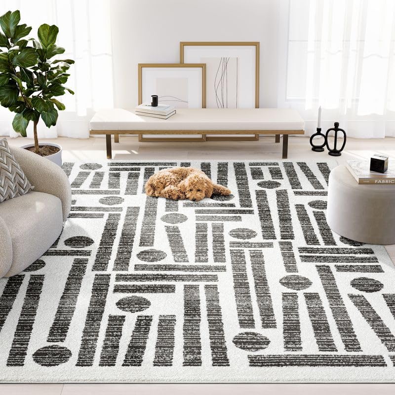 Abani Nomad Cream & Grey Area Rug 2' x 3' for Living Room, Bedroom - Geometric Pattern - Durable & Easy to Clean