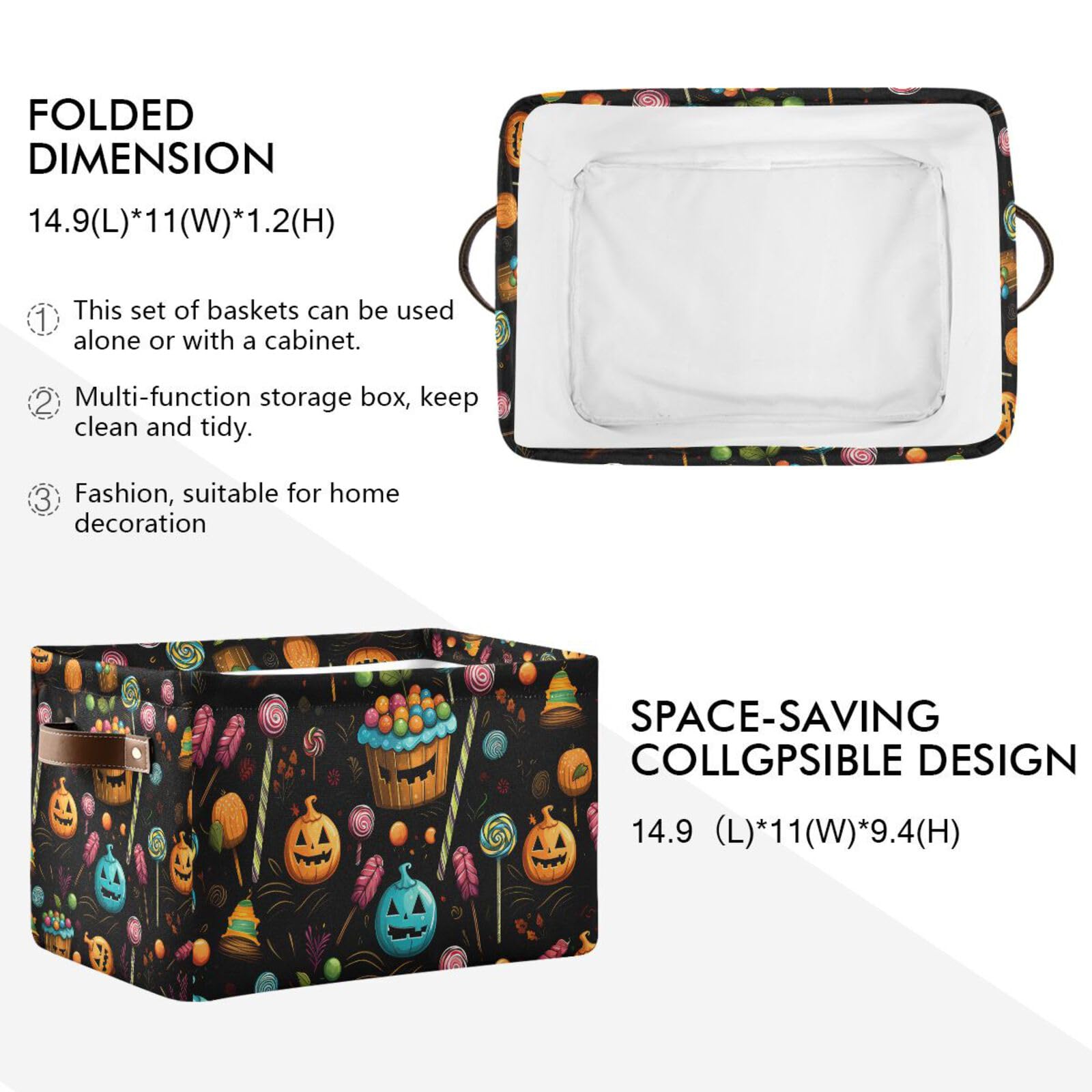 senya Halloween Storage Basket, Pumpkin Candy Foldable Fabric Collapsible Storage Bins Organizer Bag for Storage Clothes