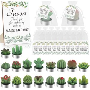 109 pcs succulent cactus candles for baby shower favors, baby shower gifts with 36 cute candles, 36 thank you tags, 36 organza bags, wooden sign for baby shower favors for guests (greenery)