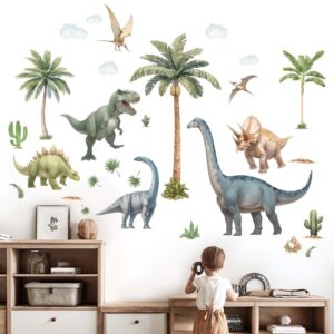 Amimagen Large Dinosaur Wall Decals - Tropical Palm Tree Leaf Dino Wall Stickers - Nursery Kids Baby Boys Room Daycare Playroom Classroom Wall Decor