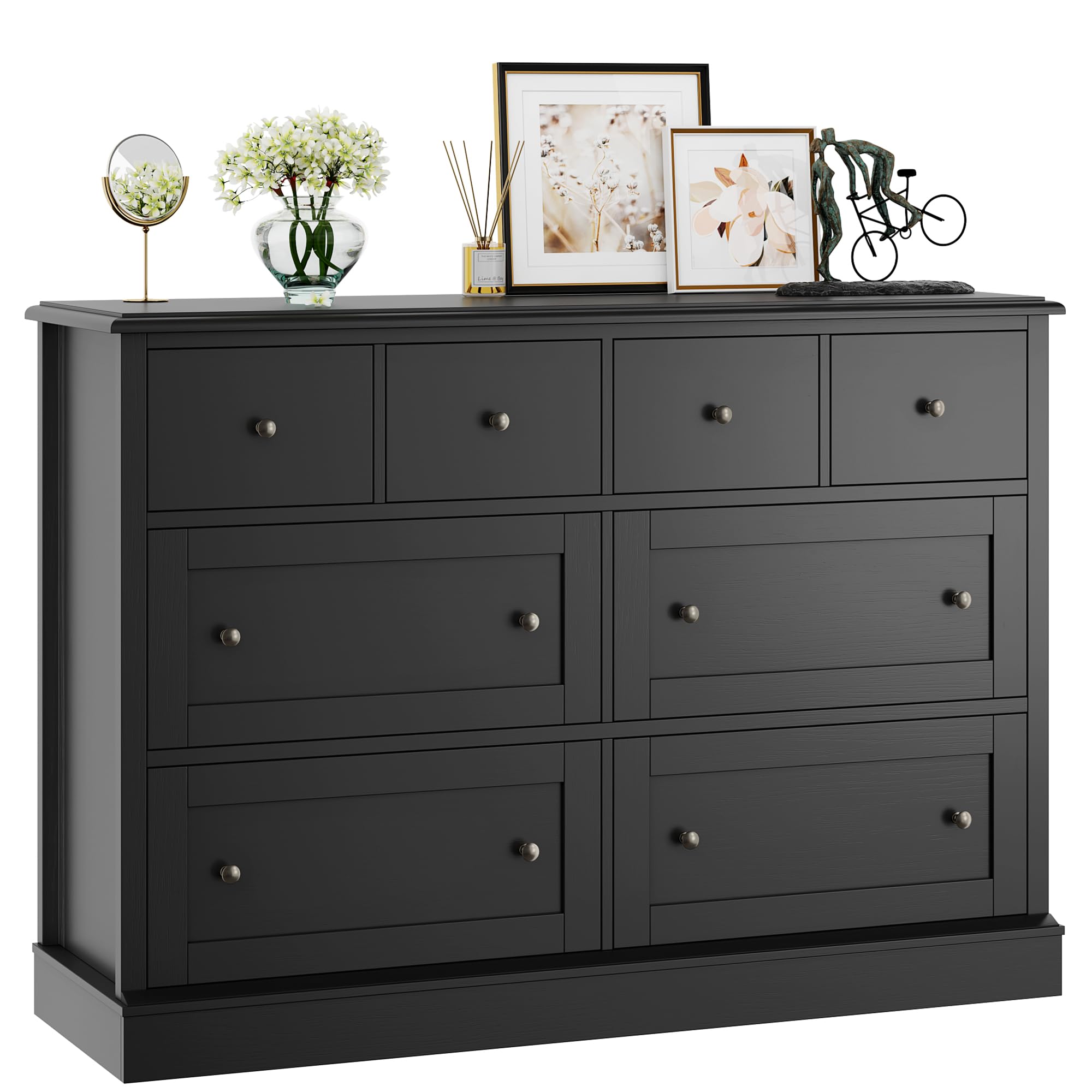 finetones White Dresser 8 Drawer Dresser, 47.2" White Chest of Drawers Nursery Dresser with Large Storage, Wood Dresser with Deep Drawers, Long Dressers & Chests of Drawers for Home Office