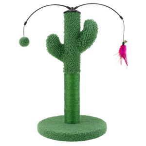 yunique cat scratching post, cactus cat scratcher with natural sisal rope for indoor cats, scratching posts with dangling balls and feather for small cats kittens (green)