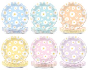 chunnin 60pcs daisy party paper plates for groovy daisy party supplies 7in hippie boho daisy disposable tableware dinnerware set for girls daisy birthday party decoration baby shower bridal favor