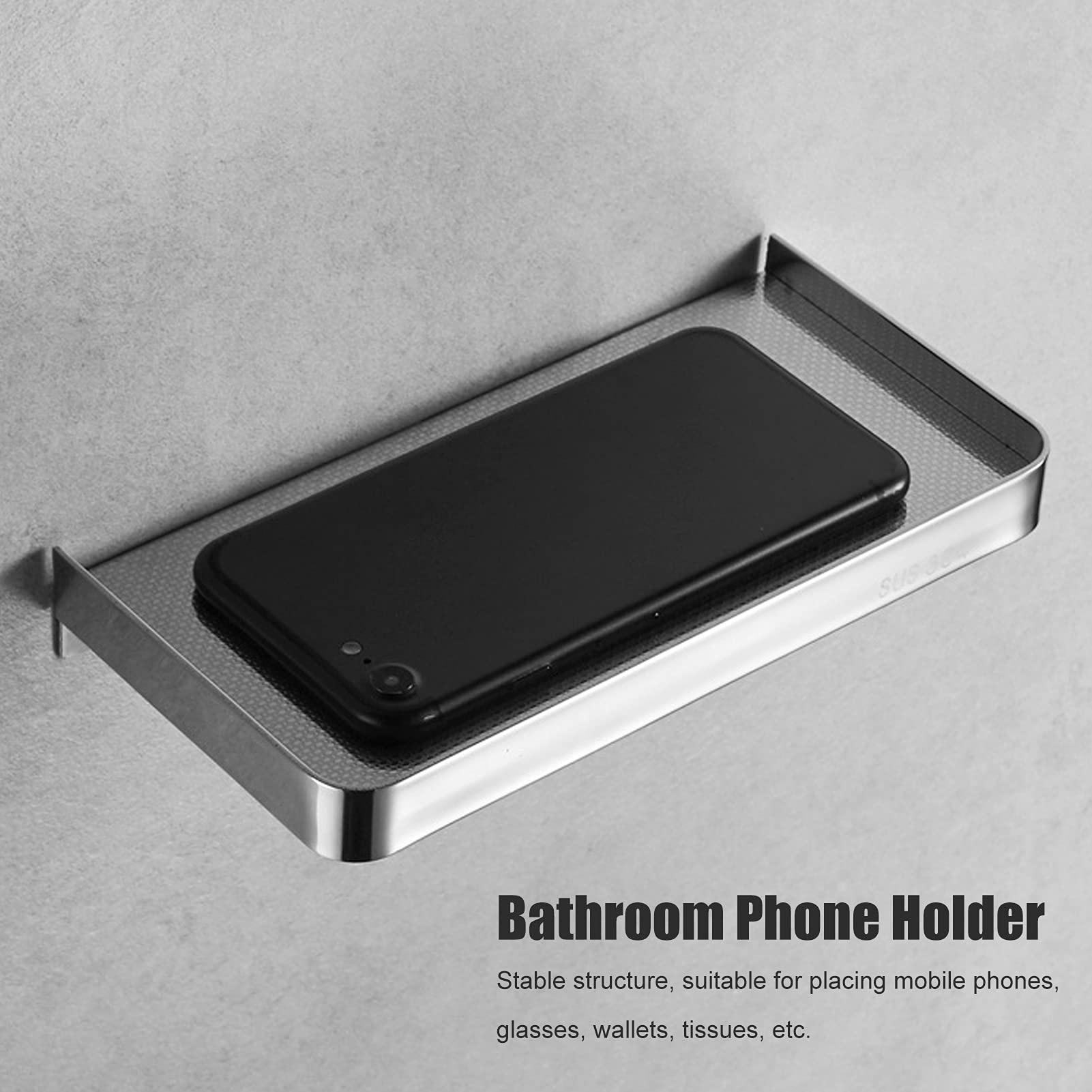 Bathroom Cell Phone Shelf, Stainless Steel Small Floating Shelf Wall Mounted Phone Shelf Holder Small Shelf for Bathroom, Small Bathroom Wall Shelf, Mini Wall Shelf for Collectibles, 7.3x3.5in