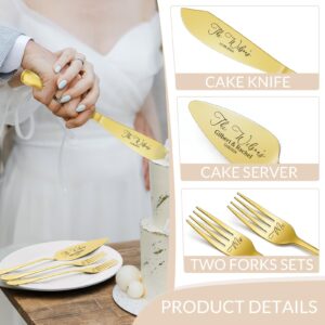 Zhamate Custom Cake Cutting Set for Wedding, Personalized Cake Knife and Server Set, Stainless Steel Personalized Cake Cutter Set for Wedding, Anniversary, Birthday Gift(Gold)