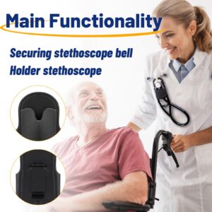 Premium PU Black Leather Stethoscope Holder Hip Clip Compatible with Littmann and Most Stethoscopes, Stethoscope Holster Clips Holder Fit for Nurse, Physicians Stethoscope Pocket/Belt/Scrubs