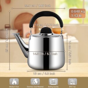 Tea Kettle,Whistling Tea kettle for Stove Top,4 QT Stainless Steel Teapot,Induction Tea Kettle Pot for Stovetop (3.8 L,Silver)