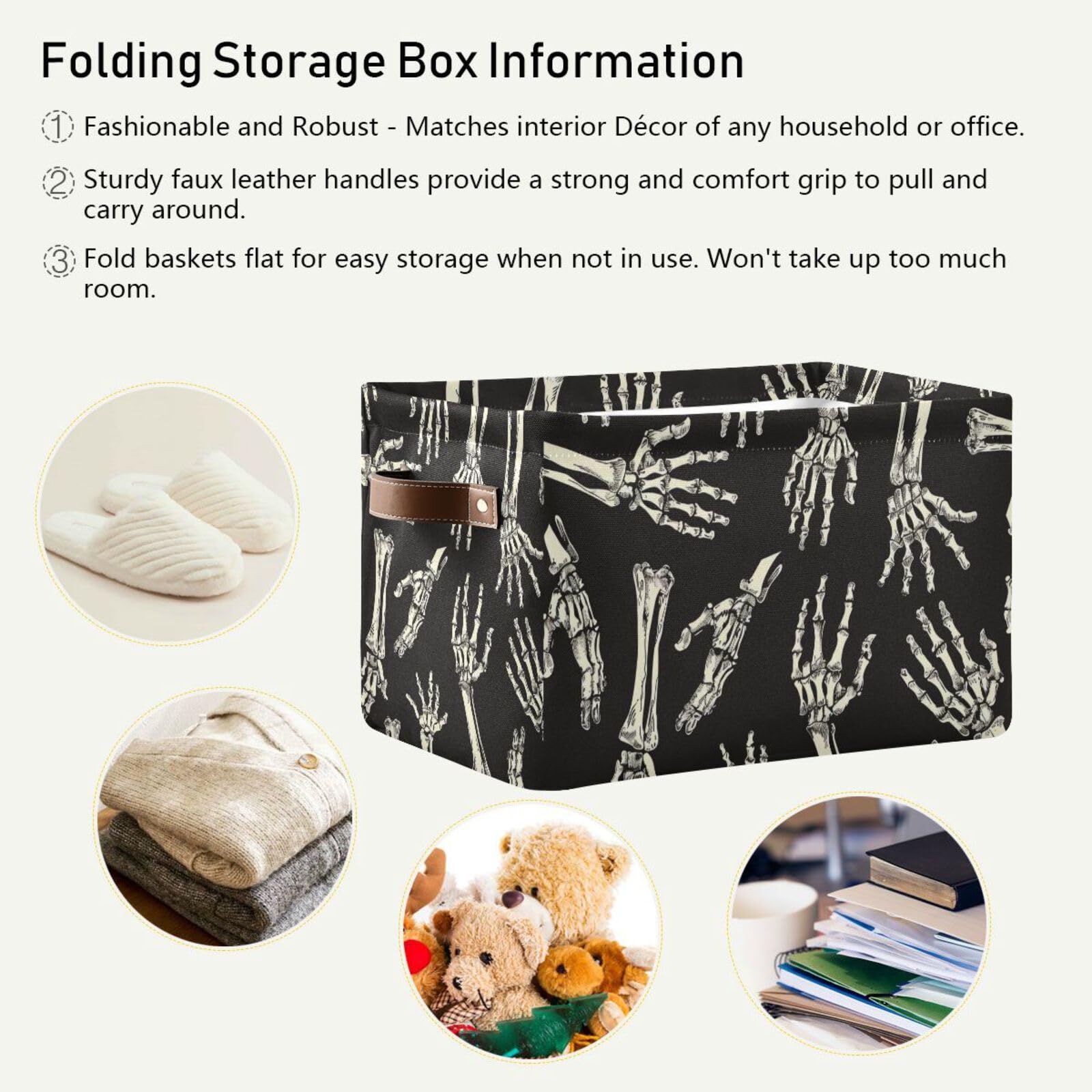 senya Halloween Storage Basket, Skeleton Hands Halloween Foldable Fabric Collapsible Storage Bins Organizer Bag for Storage Clothes