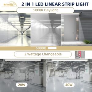 2 Pack 4FT LED Linear Strip Emergency Stairwell Light, 2 Wattages Selectable, 20W/40W, 2500lm/5000lm, Battery Backup, 5000K, IP20, 0-10V Dimmable 4 Foot Commercial LED Shop Ceiling Light Fixture, FCC