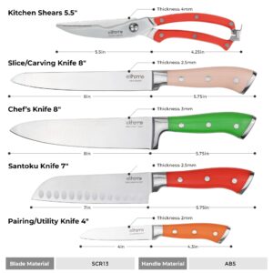 Elihome 2-piece Class Dishwasher Safe Cutting Board Set with 5-piece Premium Stainless Colorful handle Steel Knife Set