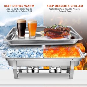 PRIJESSE Chafing Dish Buffet Set Stainless Steel Food Warmer Chafer Complete Set with Water Pan, Chafing Fuel Holder for Party Catering (4 Pack, Full Pan x2 + Half Pan x2)