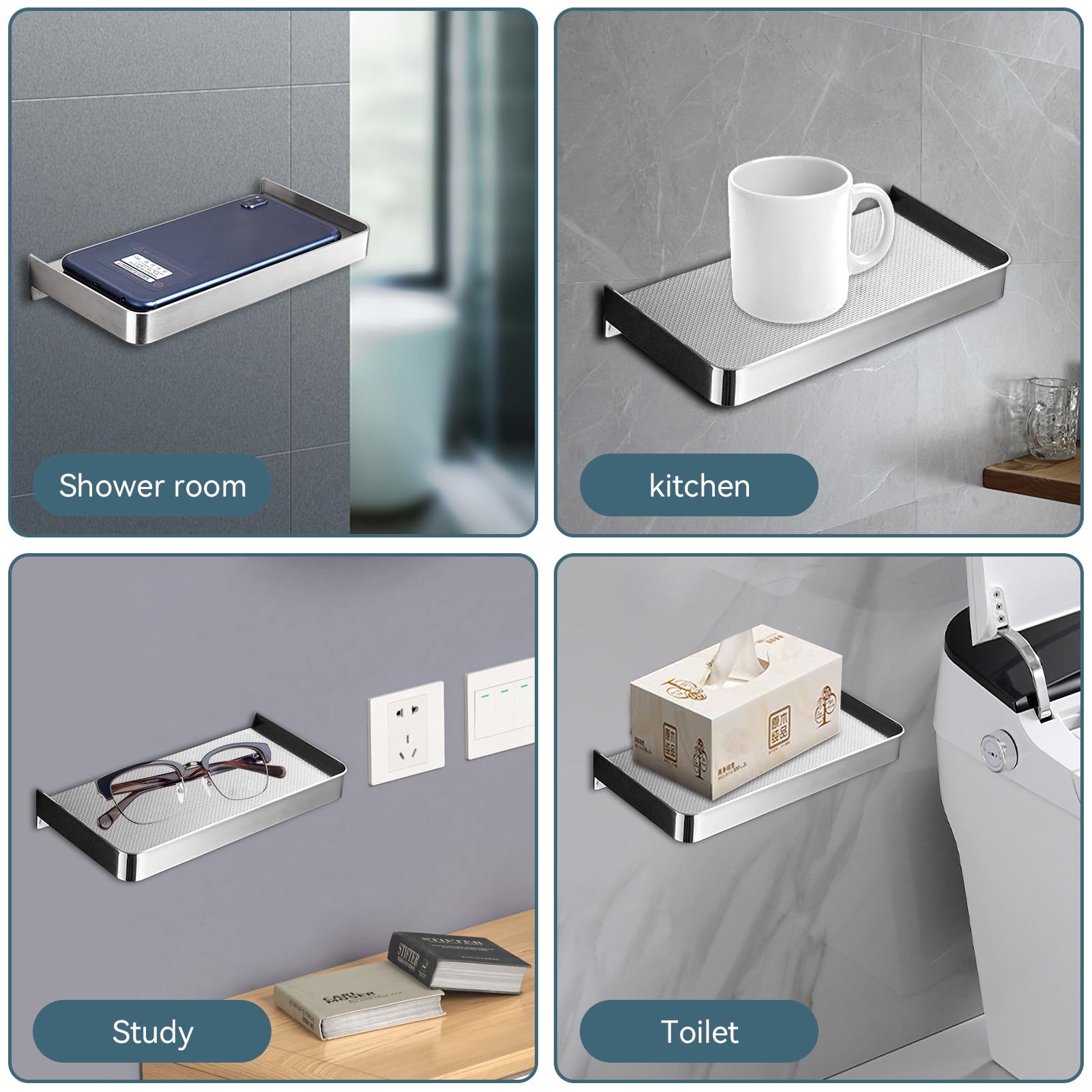 Bathroom Cell Phone Shelf, Stainless Steel Small Floating Shelf Wall Mounted Phone Shelf Holder Small Shelf for Bathroom, Small Bathroom Wall Shelf, Mini Wall Shelf for Collectibles, 7.3x3.5in