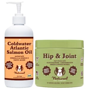 natural dog company senior dog salmon oil mobility bundle, (1) coldwater atlantic salmon oil 16 oz., (1) hip & joint chews 90 count, omega 3, glucosamine chondroitin for dogs, fish oil for dogs