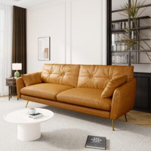 gtilzria faux leather l shaped sectional couch,3-seater sectional leather down fill sofa with deep seater fluffy cushion,mid century modern upholstered couches for living room,tan